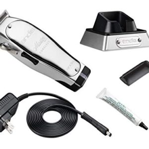 Andis 12470 Professional Master Corded/Cordless Hair & Beard Trimmer, Adjustable Carbon Steel Blade Hair Clipper for Close Cutting, Chrome, Silver - 5 Piece Set