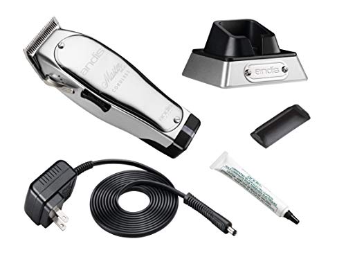 Andis 12470 Professional Master Corded/Cordless Hair & Beard Trimmer, Adjustable Carbon Steel Blade Hair Clipper for Close Cutting, Chrome, Silver - 5 Piece Set