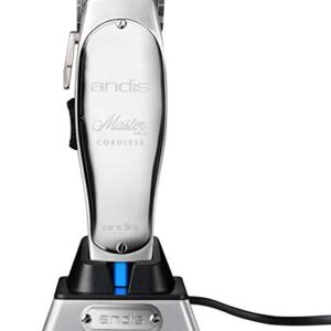 Andis 12470 Professional Master Corded/Cordless Hair & Beard Trimmer, Adjustable Carbon Steel Blade Hair Clipper for Close Cutting, Chrome, Silver - 5 Piece Set