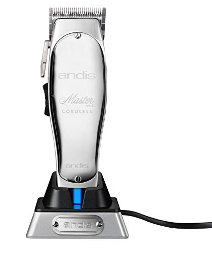 Andis 12470 Professional Master Corded/Cordless Hair & Beard Trimmer, Adjustable Carbon Steel Blade Hair Clipper for Close Cutting, Chrome, Silver - 5 Piece Set