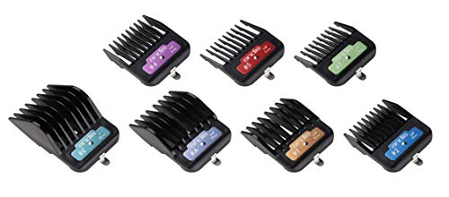 Andis 33655 Premium Clip Animal Comb Set – Built with Plastic, Includes 7 Color Coded Combs of Different Sizes, Metal Clip to Attach Comb - Fits Ultra Edge & Ceramic Edge Blades, Multicolor