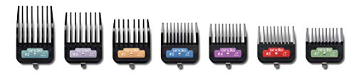 Andis 33655 Premium Clip Animal Comb Set – Built with Plastic, Includes 7 Color Coded Combs of Different Sizes, Metal Clip to Attach Comb - Fits Ultra Edge & Ceramic Edge Blades, Multicolor