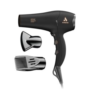 andis 80750 1875-watt tourmaline ceramic ionic salon hair dryer with diffuser, fast dry low noise blow dryer, travel hairdryer for normal & curly hair, soft grip, black