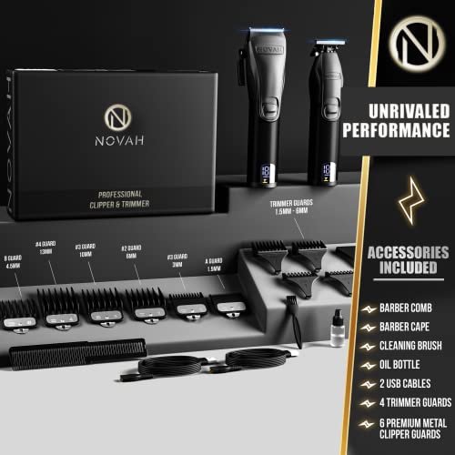 Novah® Professional Hair Clippers for Men, Professional Barber Clippers and Trimmer Set, Mens Cordless Hair Clippers for Barbers Haircut Fading Kit Fade