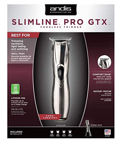 Andis Slimline Pro GTX Lithium-Ion Cordless Wide Blade Trimmer D-8 (32690) - Bundled with a BeauWis Blade Brush