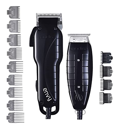 Andis Stylist Combo-Powerful High-speed adjustable clipper blade & T-Outliner T-blade trimmer with fine teeth for dry shaving, outlining and fading With a BeauWis Blade Brush Included (Black)