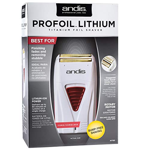 Andis Cordless Mens Long Lasting Lithium Battery Titanium Foil Shaver with Beauwis Blade cleaning Brush