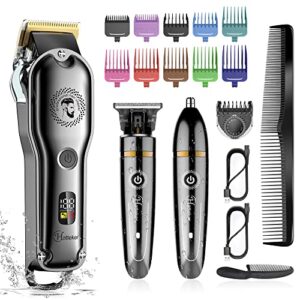 hatteker hair clipper cordless hair trimmer barber clipper t-blade trimmer beard trimmer nose trimmer hair cutting grooming kit professional ipx7 waterproof