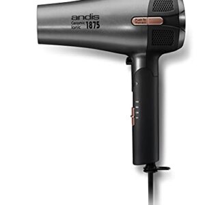 Andis 80280 Fold-n-go 1875 Watt Ceramic Ionic Dryer, Retractable Cord, Lightweight with Professional Blowout Results, Quick Drying Blow Dryer, Black/Silver