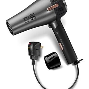 Andis 80280 Fold-n-go 1875 Watt Ceramic Ionic Dryer, Retractable Cord, Lightweight with Professional Blowout Results, Quick Drying Blow Dryer, Black/Silver