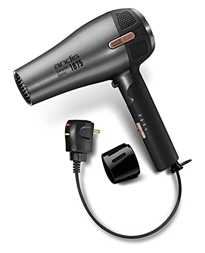 Andis 80280 Fold-n-go 1875 Watt Ceramic Ionic Dryer, Retractable Cord, Lightweight with Professional Blowout Results, Quick Drying Blow Dryer, Black/Silver