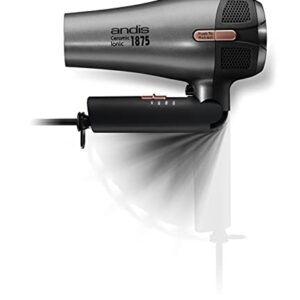 Andis 80280 Fold-n-go 1875 Watt Ceramic Ionic Dryer, Retractable Cord, Lightweight with Professional Blowout Results, Quick Drying Blow Dryer, Black/Silver