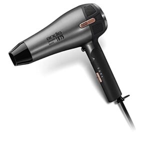 Andis 80280 Fold-n-go 1875 Watt Ceramic Ionic Dryer, Retractable Cord, Lightweight with Professional Blowout Results, Quick Drying Blow Dryer, Black/Silver