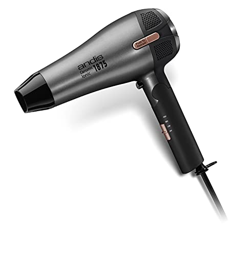 Andis 80280 Fold-n-go 1875 Watt Ceramic Ionic Dryer, Retractable Cord, Lightweight with Professional Blowout Results, Quick Drying Blow Dryer, Black/Silver