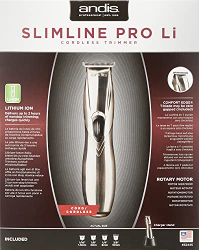 Andis - D-8, Slim-Line Pro Li Cord/Cordless Rechargeable T-Blade Trimmer - for Men/Women/Kids with Carbon Steel Blade, Bump Free Tech, Zero Cuts, Low Irritation & Li-ion Lithium Battery - 300g, Gold