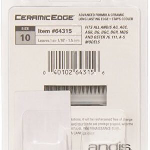 Andis – 64315, Ceramic Edge Detachable Pet Clipper Blade – Carbon-Infused Steel with Sharp Cutting Tech, Runs Cooler & Stays Sharper, Resists Rust & Heat, Size-10 - Fits AG, AGC & BDC Series, Chrome