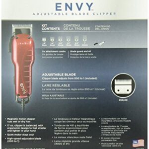 Andis 66215 Professional Envy Hair Clipper – High-Speed Adjustable Carbon-Steel Blade with Powerful Motor, 7200 Cutting Strokes Per Minute, Hanger Loop with Balanced Clipper Red & Black