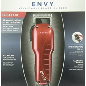 Andis 66215 Professional Envy Hair Clipper – High-Speed Adjustable Carbon-Steel Blade with Powerful Motor, 7200 Cutting Strokes Per Minute, Hanger Loop with Balanced Clipper Red & Black