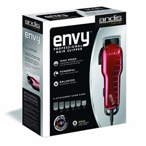 Andis 66215 Professional Envy Hair Clipper – High-Speed Adjustable Carbon-Steel Blade with Powerful Motor, 7200 Cutting Strokes Per Minute, Hanger Loop with Balanced Clipper Red & Black