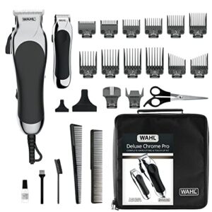 wahl clipper deluxe chrome pro, complete hair and trimming kit, includes corded clipper, cordless battery trimmer, and styling shears, for a cut every time – model 79524-5201m