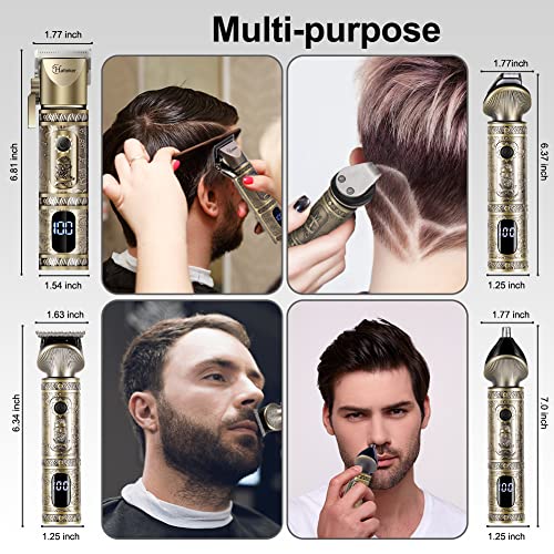 Hatteker Professional Hair Clipper Beard Trimmer Kit for Men Cordless Hair Trimmer Shaver Barber Clipper T-Blade Trimmer Nose Trimmer Grooming Kit