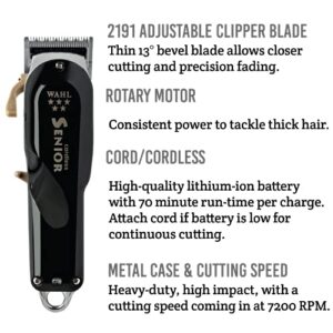 Wahl Professional - 5-Star Series Cordless Senior #8504-400 - 70 Minute Run Time - Includes Weighted Cordless Clipper Charging Stand #3801 - for Professional Barbers and Stylists