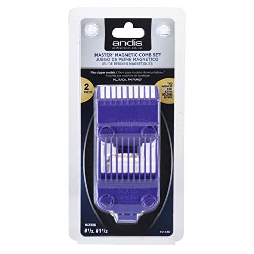 Andis Professional Master Cordless Lithium-Ion Clipper (12470) - Andis 01420 Master Clipper Magnetic Comb Set — Dual Pack Sizes 0.5 & 1.5, BeauWis Blade Brush