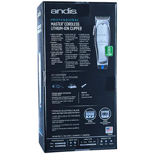 Andis Professional Master Cordless Lithium-Ion Clipper (12470) - Andis 01420 Master Clipper Magnetic Comb Set — Dual Pack Sizes 0.5 & 1.5, BeauWis Blade Brush