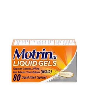 motrin ib liquid gels, ibuprofen 200 mg, pain reliever & fever reducer minor arthritis pain, muscular aches, headache, menstrual cramps & backache, nsaid, 80 ct