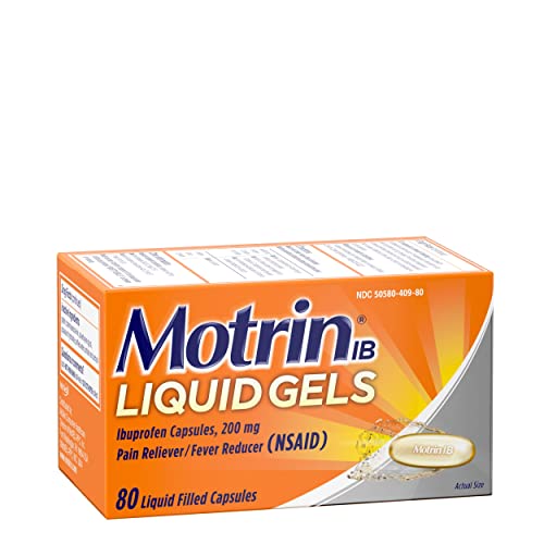 Motrin IB Liquid Gels, Ibuprofen 200 mg, Pain Reliever & Fever Reducer Minor Arthritis Pain, Muscular Aches, Headache, Menstrual Cramps & Backache, NSAID, 80 Ct