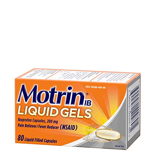 Motrin IB Liquid Gels, Ibuprofen 200 mg, Pain Reliever & Fever Reducer Minor Arthritis Pain, Muscular Aches, Headache, Menstrual Cramps & Backache, NSAID, 80 Ct