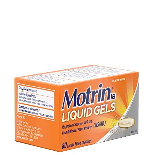 Motrin IB Liquid Gels, Ibuprofen 200 mg, Pain Reliever & Fever Reducer Minor Arthritis Pain, Muscular Aches, Headache, Menstrual Cramps & Backache, NSAID, 80 Ct