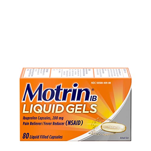 Motrin IB Liquid Gels, Ibuprofen 200 mg, Pain Reliever & Fever Reducer Minor Arthritis Pain, Muscular Aches, Headache, Menstrual Cramps & Backache, NSAID, 80 Ct