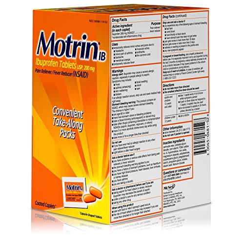 Motrin IB - Ibuprofen Tablets, Two Tablets Per Packet, 50 Packets Total, One Box