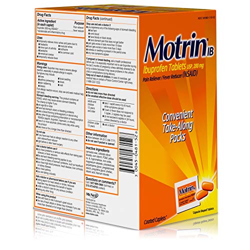 Motrin IB - Ibuprofen Tablets, Two Tablets Per Packet, 50 Packets Total, One Box