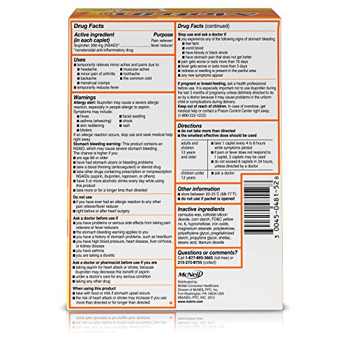 Motrin IB - Ibuprofen Tablets, Two Tablets Per Packet, 50 Packets Total, One Box