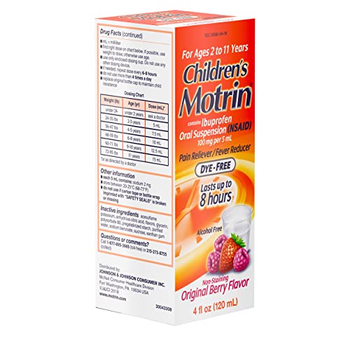 Motrin Children's Oral Suspension Medicine for Kids, 100mg Ibuprofen, Berry Flavored, 4 fl. oz