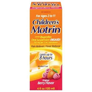 motrin children’s ibuprofen oral suspension original berry flavor, 100 mg, original berry flavor 4 oz (pack of 3)