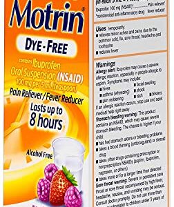 Motrin Children's Dye-Free Pain Reliever/Fever Reducer, Original Berry Flavor 4 oz (2 Pack)