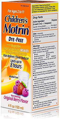 Motrin Children's Dye-Free Pain Reliever/Fever Reducer, Original Berry Flavor 4 oz (2 Pack)