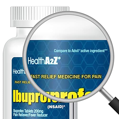 HealthA2Z® Ibuprofen 200mg | 500 Counts | Pain Relief | Body Aches | Headache | Arthritis | Cramps | Back Pain | Fever Reducer |