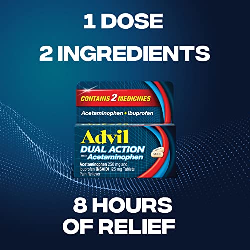 Advil Dual Action Coated Caplets with 250 Mg Ibuprofen and 500 Mg Acetaminophen Per Dose (2 Dose Equivalent) for 8 Hour Pain Relief - 2 Count x 50