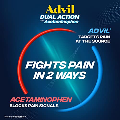 Advil Dual Action Coated Caplets with 250 Mg Ibuprofen and 500 Mg Acetaminophen Per Dose (2 Dose Equivalent) for 8 Hour Pain Relief - 2 Count x 50