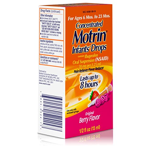 Motrin Infants Concentrated Drops, Fever Reducer, Ibuprofen, Berry Flavored.5 Oz (Pack of 2)