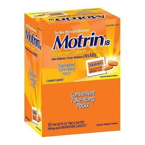 Motrin IB Ibuprofen Pain Reliever/Fever Reducer Tablets, 200mg, 50 count - Buy Packs and SAVE (Pack of 2)