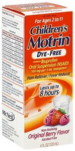 motrin children’s dye-free pain reliever/fever reducer, original berry flavor 4 oz (9 pack)