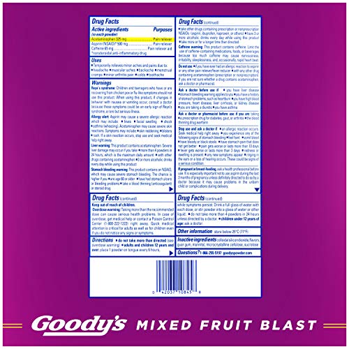 Goody's Extra Strength Headache Powder, Mixed Fruit Blast Flavor Dissolve Packs, 24 Individual Packets, 2 Pack