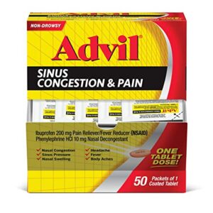 advil respiratory sinus congestion and pain relief medicine & fever reducer with ibuprofen and phenylephrine hcl, 50 count