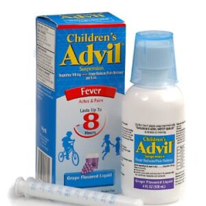 Tj10 Children's Advil Suspension Fever Ibuprofen 100mg Fast Pain Relief Fever Reducer Grape Flavored Liquid for Ages 2-11 Years - 2 Packs of Grape 4 Oz