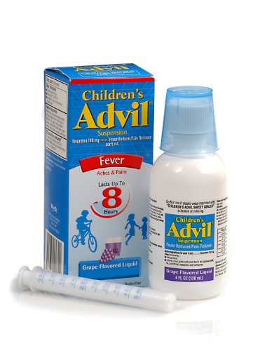 Tj10 Children's Advil Suspension Fever Ibuprofen 100mg Fast Pain Relief Fever Reducer Grape Flavored Liquid for Ages 2-11 Years - 2 Packs of Grape 4 Oz